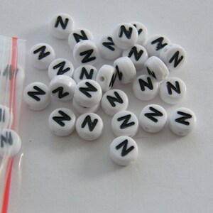 100 Letter N Acrylic Round Alphabet Beads White and Black - Etsy