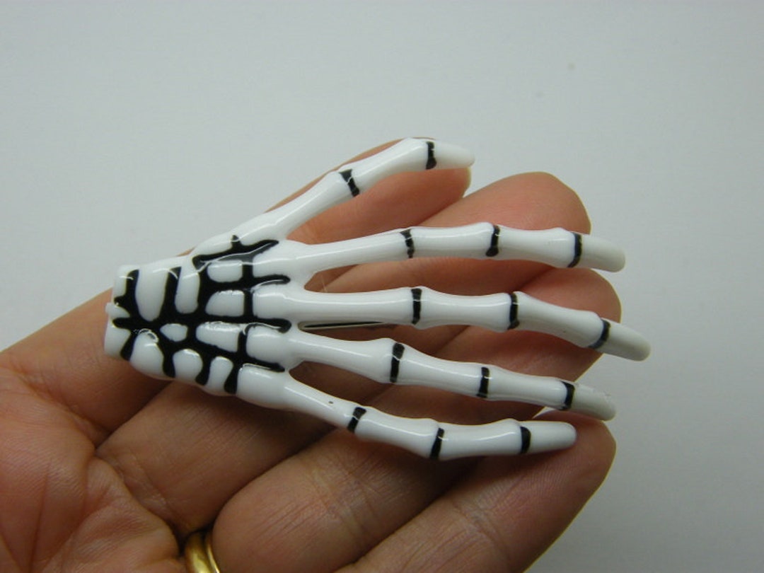 2 Skeleton Hand Hair Clip Black White Resin HC - Etsy