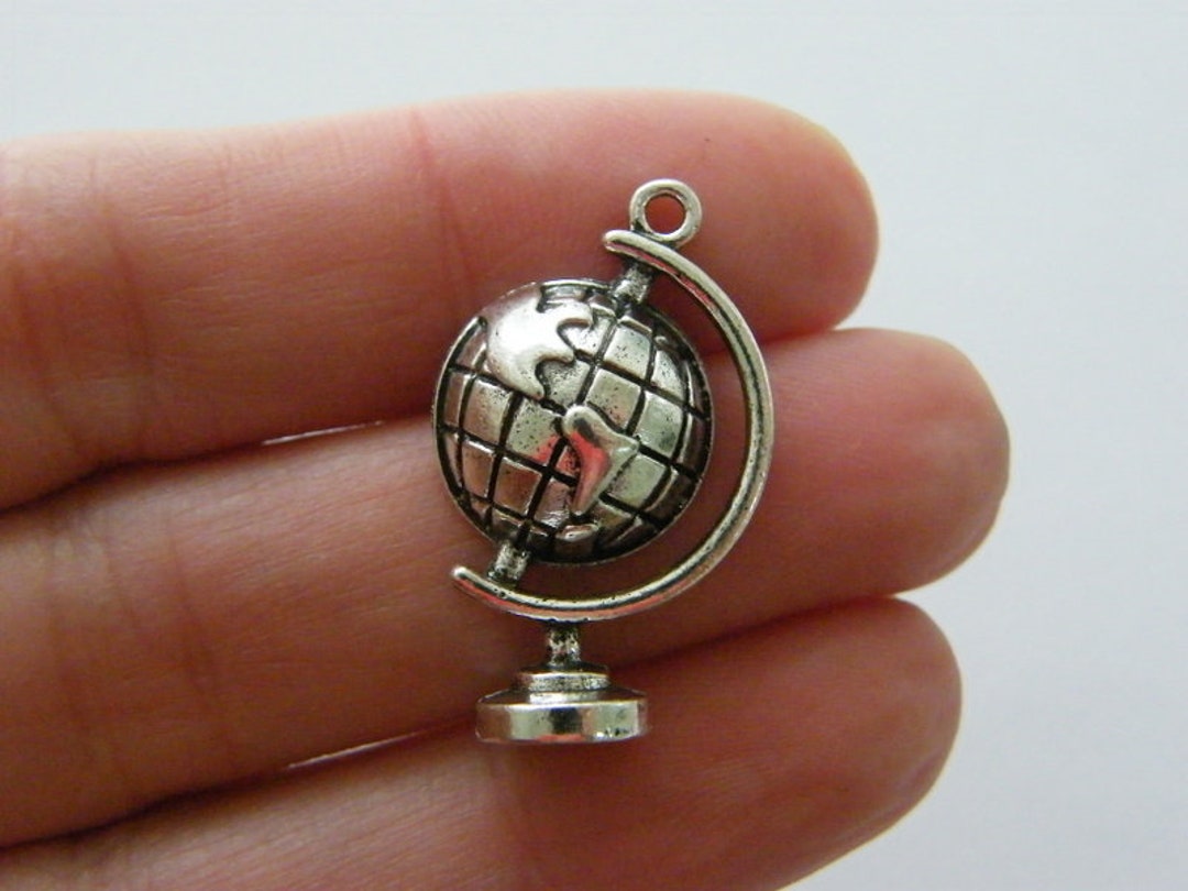 4 Globe World Map Charms Antique Silver Tone WT24 - Etsy