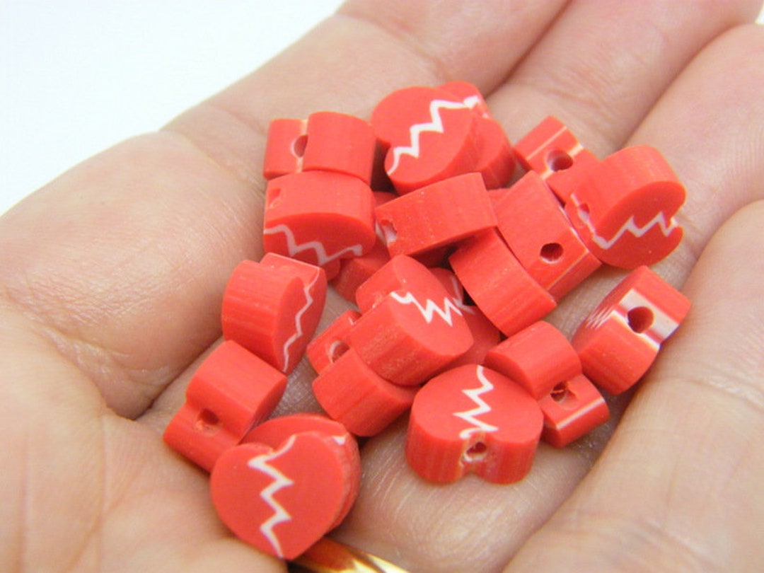 60 Heart Broken Beads Red White Polymer Clay H79 - Etsy