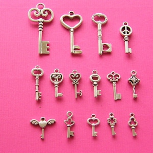 The Ultimate Key Charms Collection - 15 Different Antique Silver Tone ...