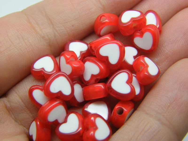 400 Heart Beads Red White Acrylic AB302 - Etsy