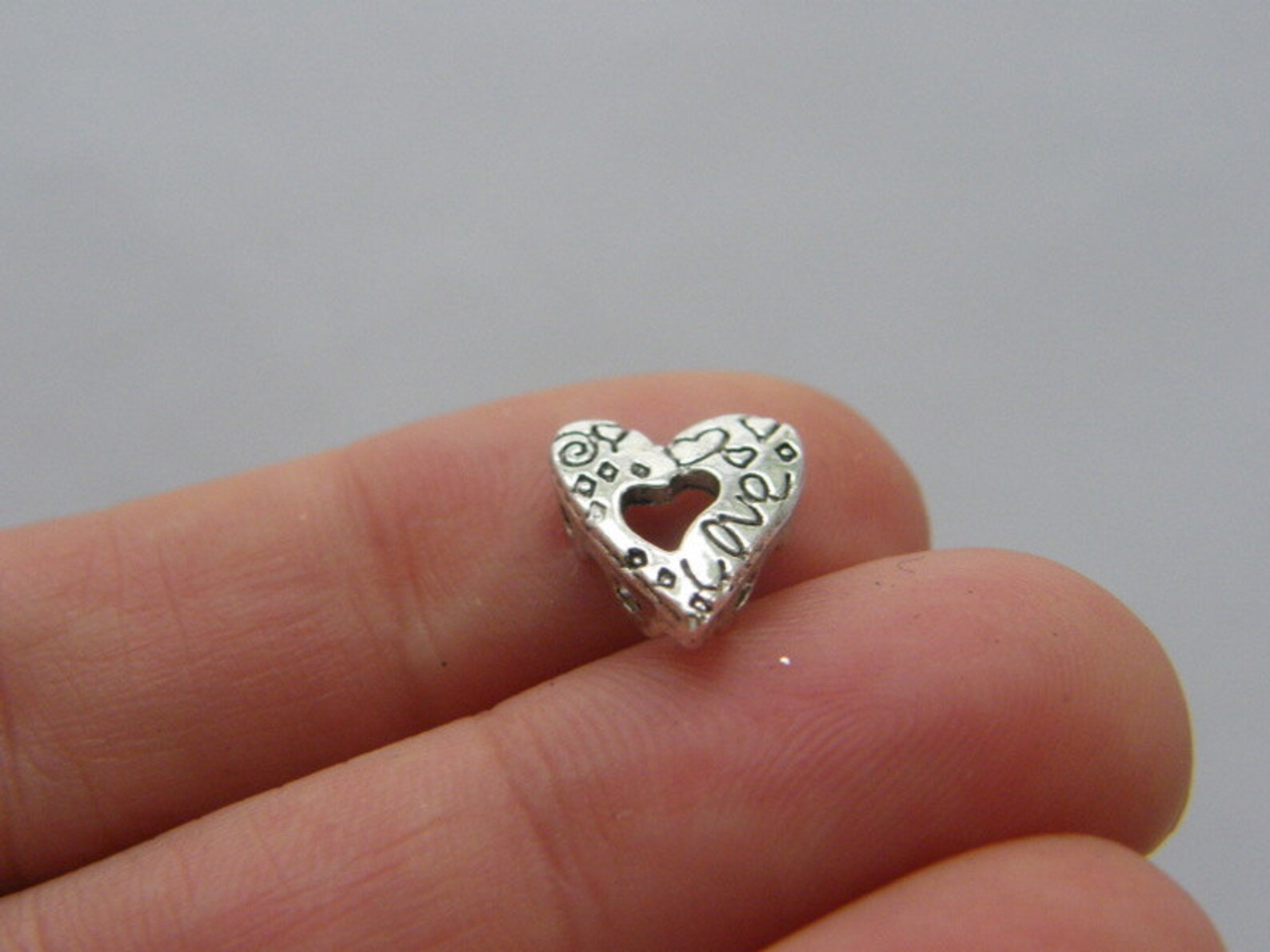 14 Heart Spacer Beads Antique Silver Tone H165 | Etsy