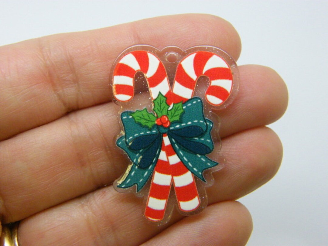 4 Candy Canes Christmas Pendants Red White Green Acrylic CT352 - Etsy