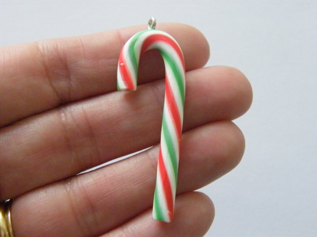 2 Candy Cane Christmas Charms Red and White Resin FD692 - Etsy