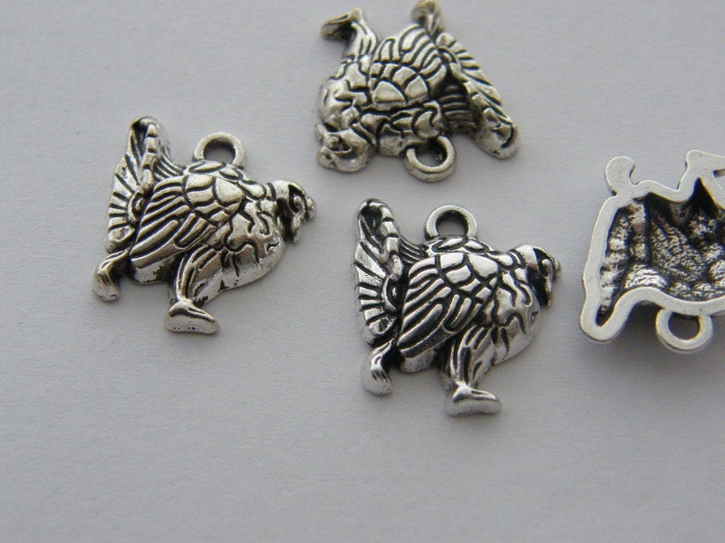 4 Turkey Charms Antique Silver Tone B153 - Etsy