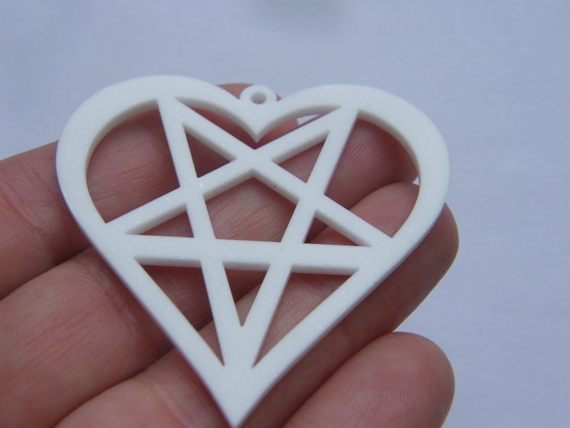 2 Heart Pentagram Pendant White Acrylic HC263 | Etsy