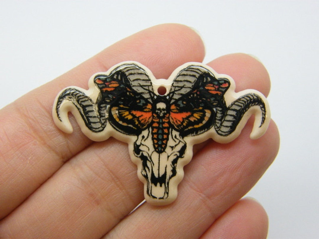 2 Moth Ram Skull Halloween Pendants Acrylic HC836 - Etsy