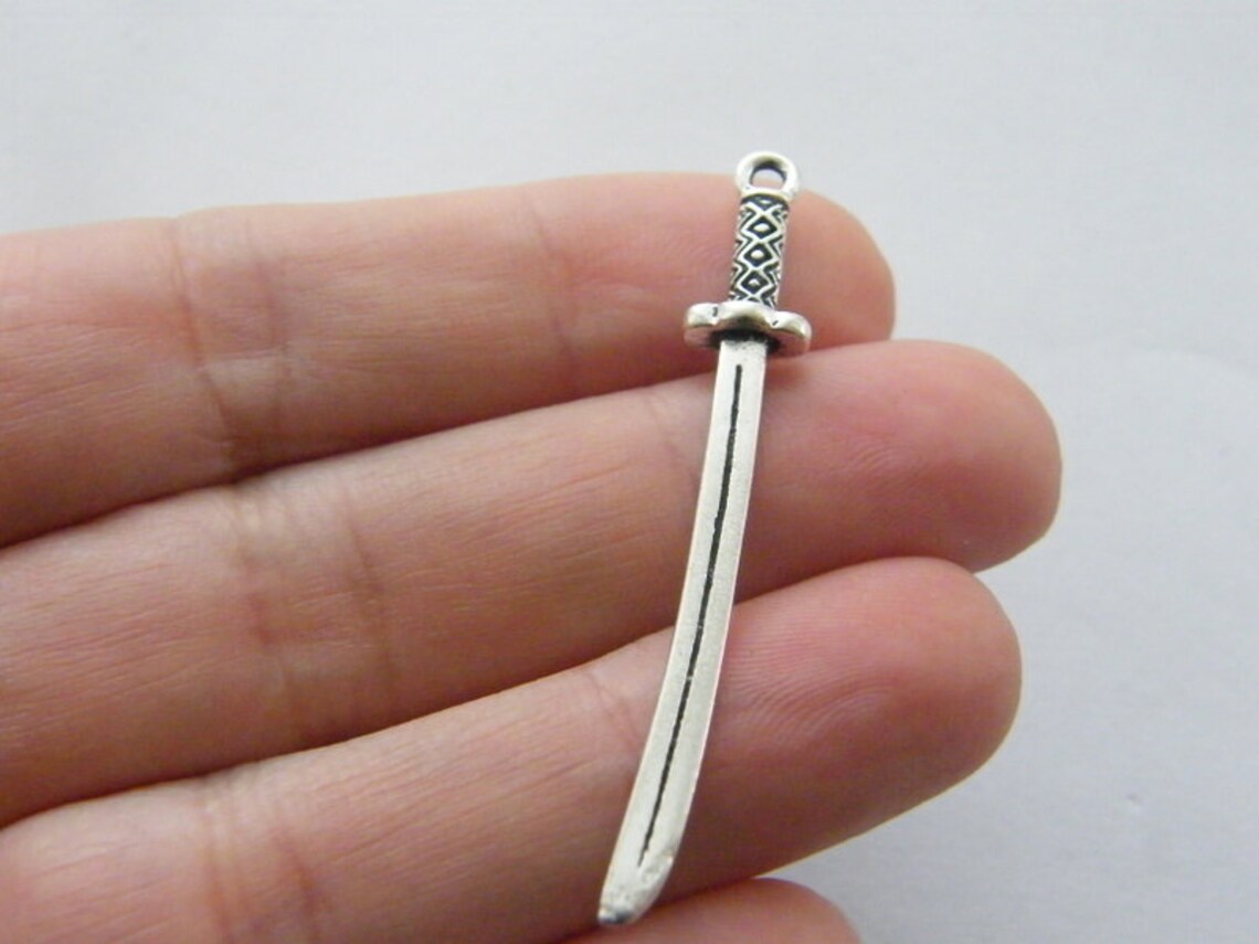 6 Sword Pendants Antique Silver Tone SW57 - Etsy