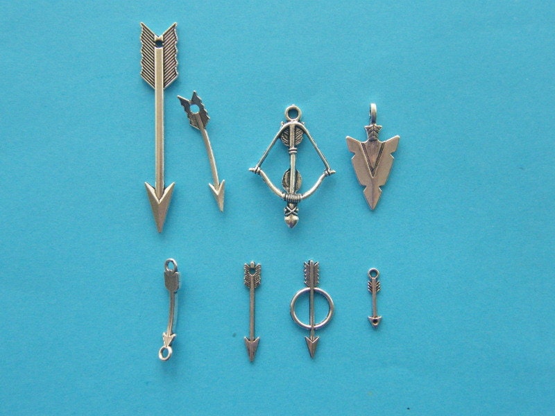 The Arrow Collection 8 different antique silver tone charms | Etsy