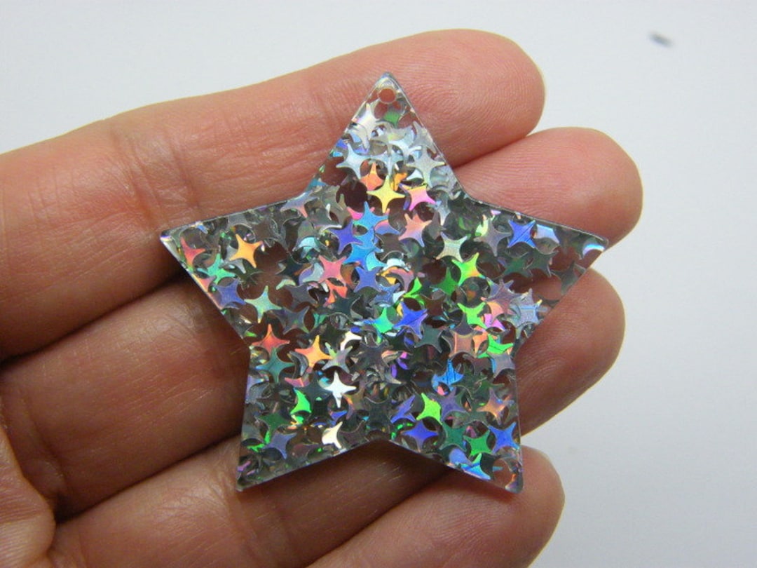 4 Star Silver Star Sequins Clear Acrylic S224 - Etsy