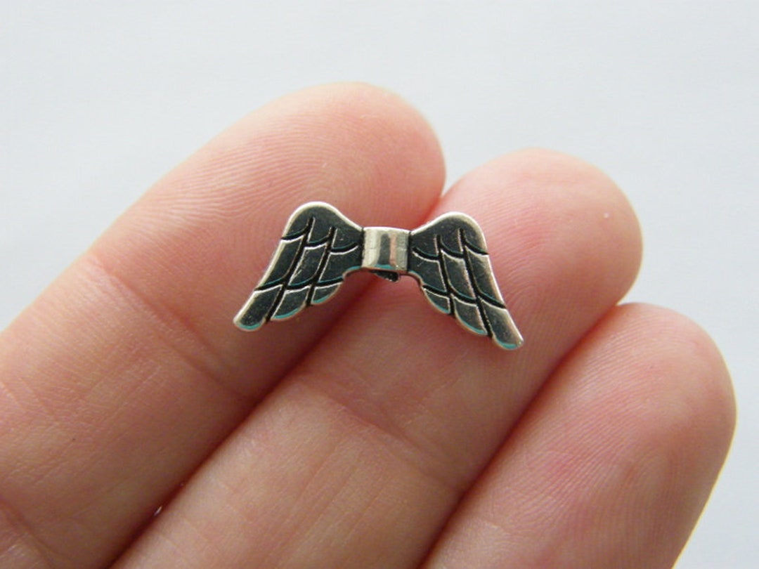 16 Angel Wing Bead Antique Silver Tone AW103 - Etsy