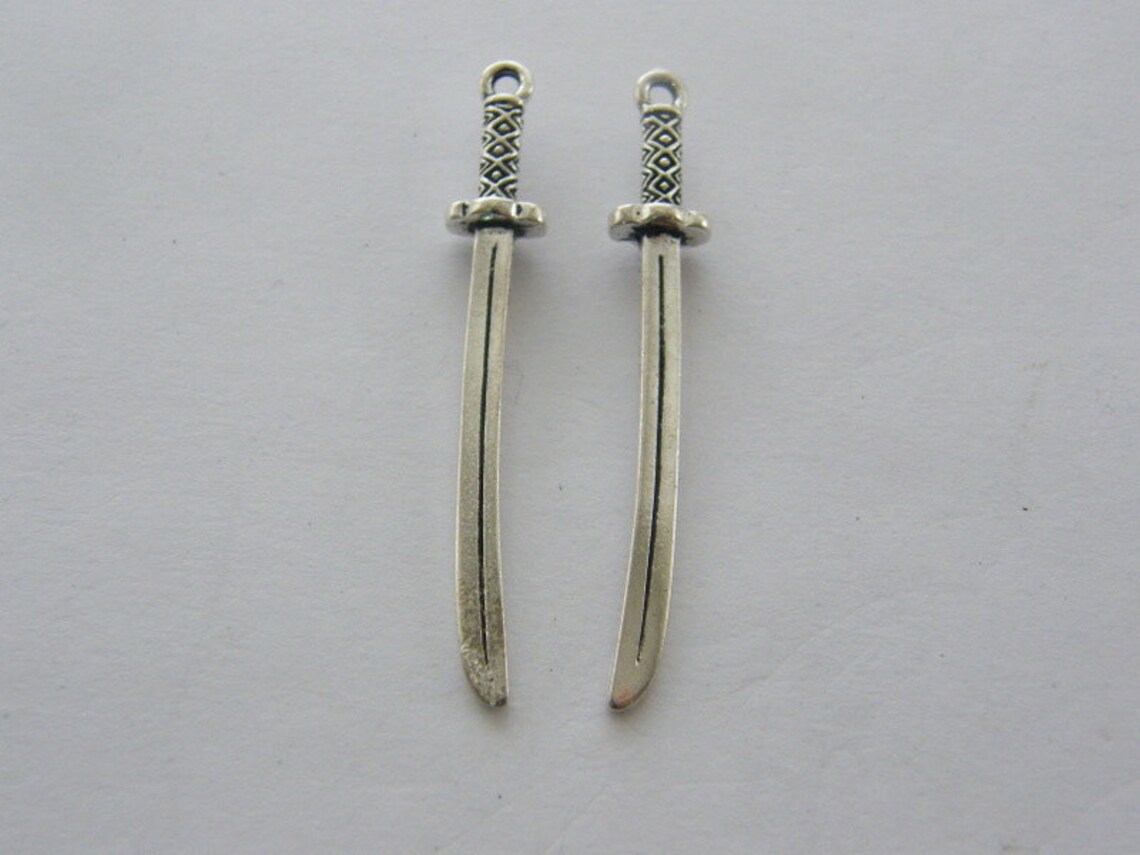 6 Sword Pendants Antique Silver Tone SW57 - Etsy