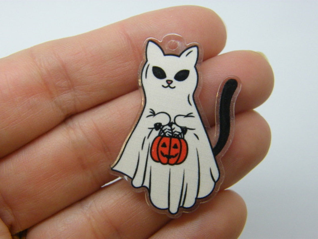 2 Cat Ghost Costume Halloween Pendants Acrylic HC1139 - Etsy