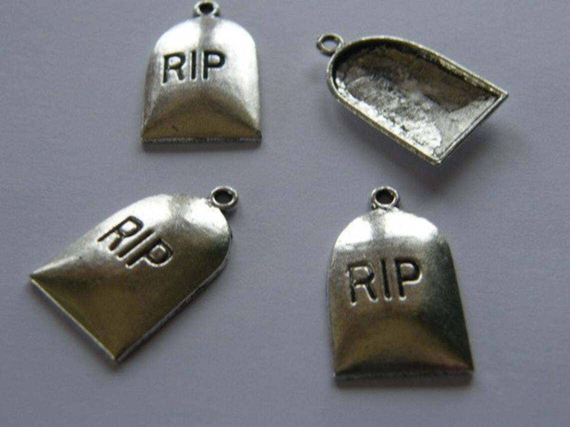 6 Gravestone RIP Charms Antique Silver Tone HC141 - Etsy