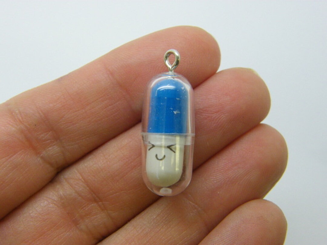 6 Face Capsule in a Capsule Charms Dark Blue White Clear Plastic M366 ...