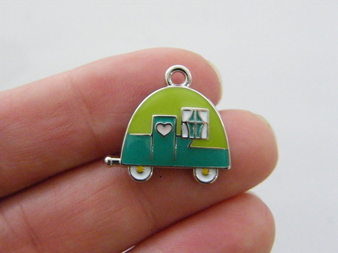2 Caravan Trailer Camper Charms Green and Silver Tone TT112 - Etsy