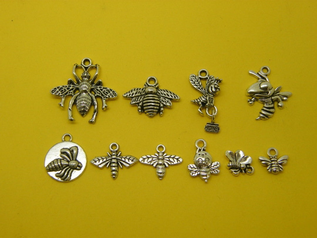 The Bee Charm Collection - 10 Different Antique Silver Tone Charms - Etsy