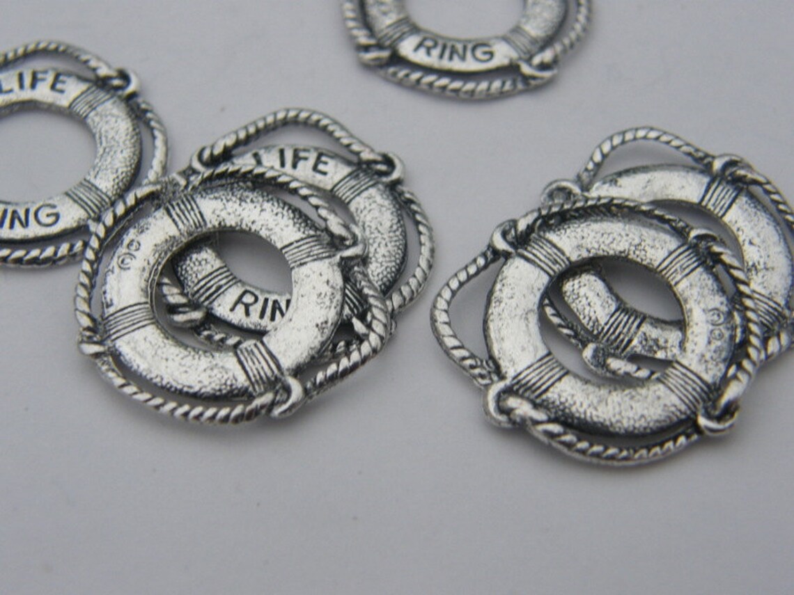 8 Life Ring Pendants Antique Silver Tone FF672 - Etsy