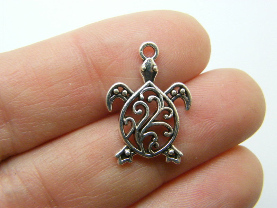 20 Turtle Charms Antique Silver Tone FF213 - Etsy