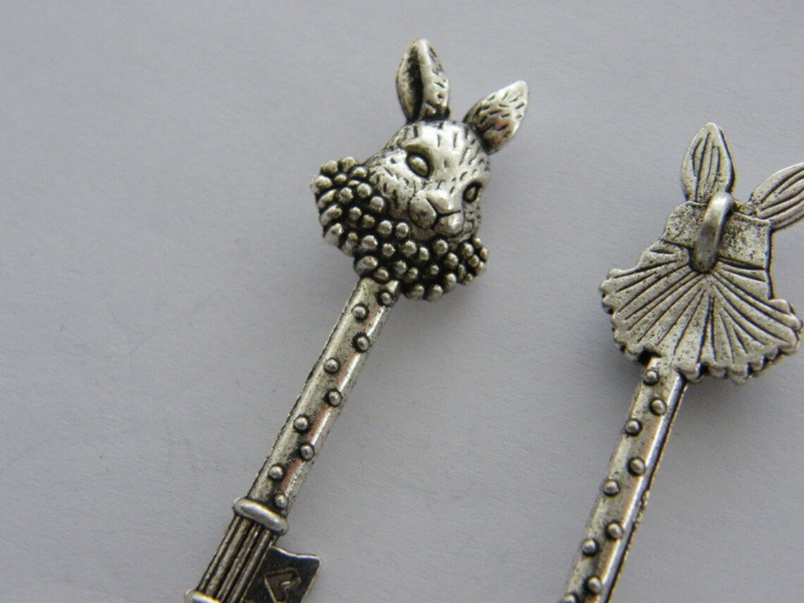 2 White Rabbit Key Pendants Antique Silver Tone K20 - Etsy