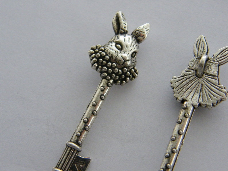 2 White Rabbit Key Pendants Antique Silver Tone K20 - Etsy