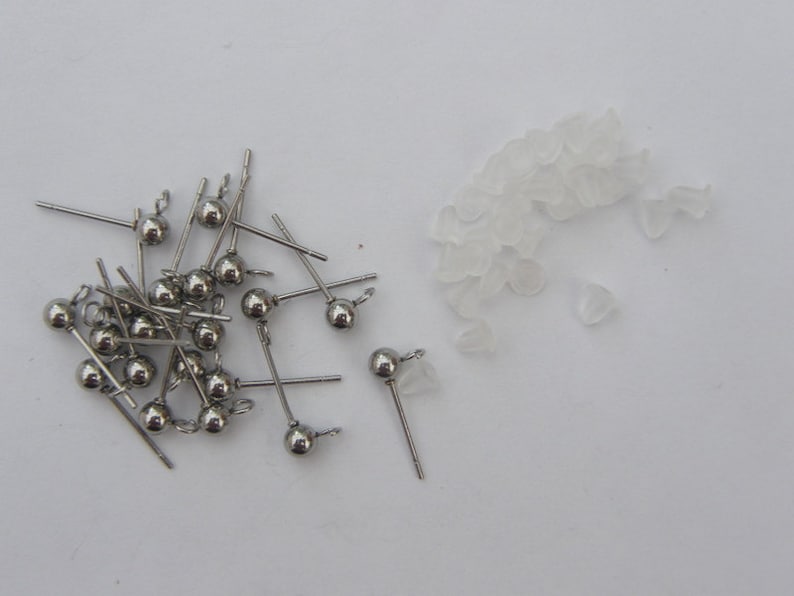 20 Earring Posts With Loops and Stoppers 16 X 7mm Stainless | Etsy