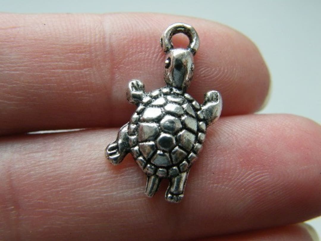 8 Tortoise Charms Antique Silver Tone FF131 - Etsy