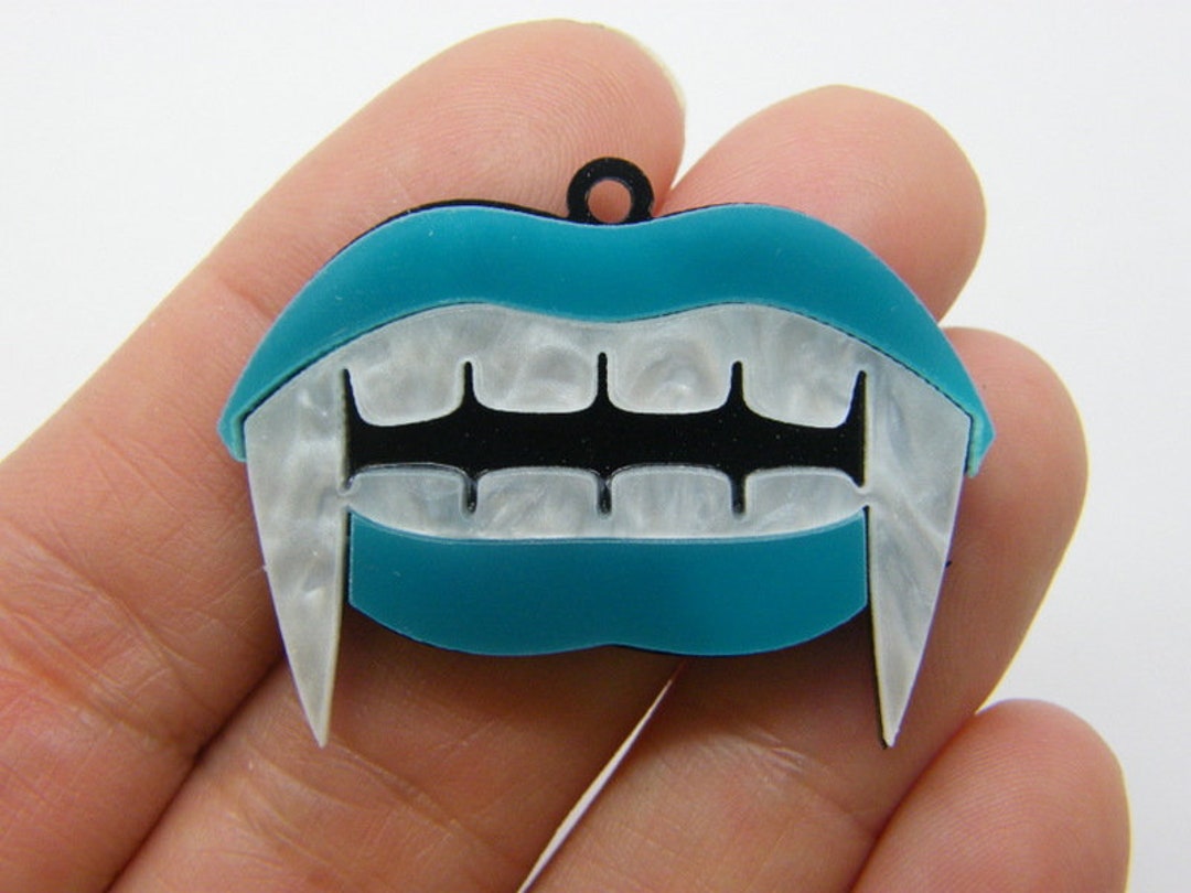 4 Vampire Teeth Fangs Pendants Neon Teal Black Acrylic HC916 - Etsy