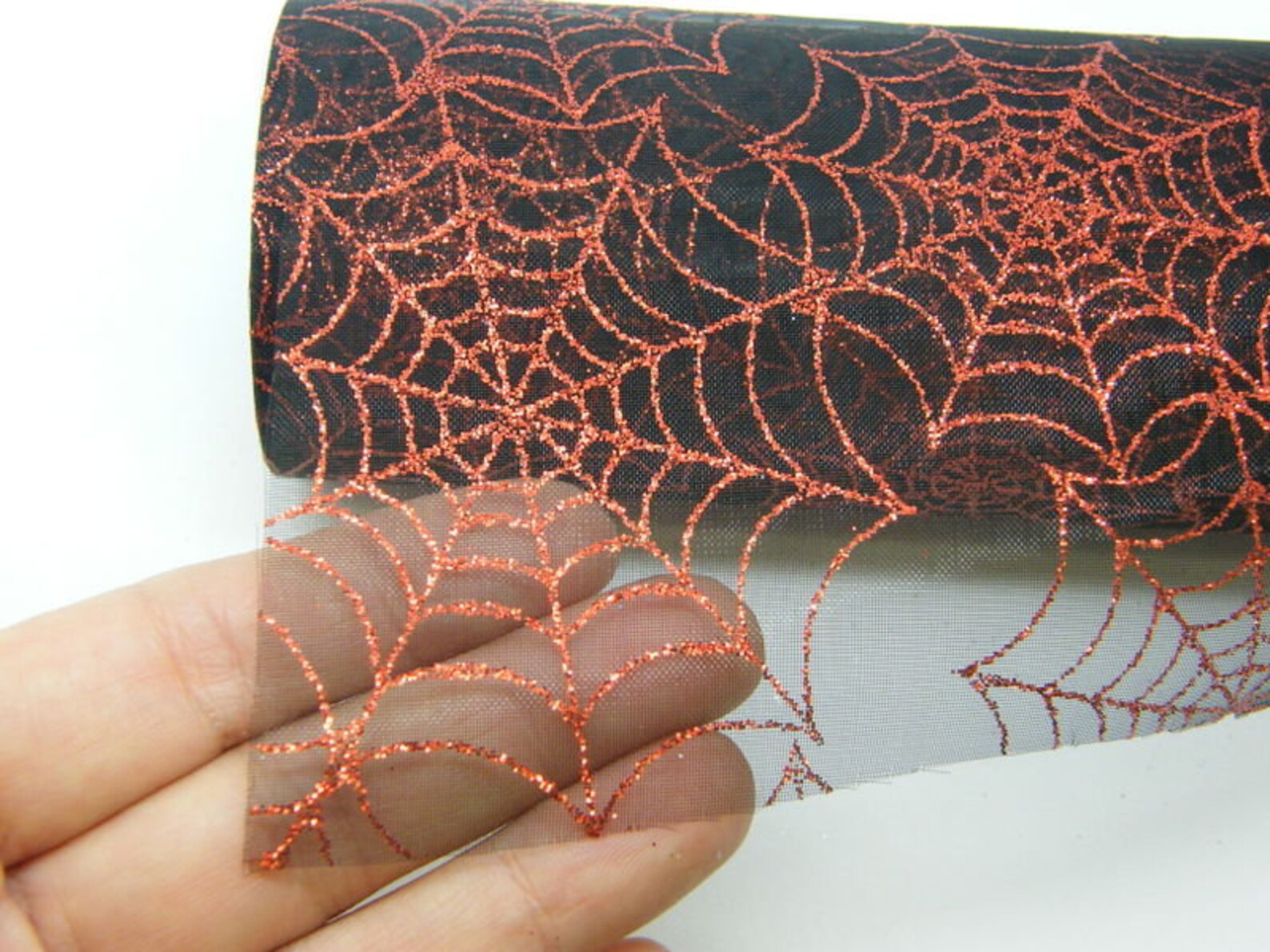 1 Roll spiderweb cobweb red glitter black netting fabric | Etsy