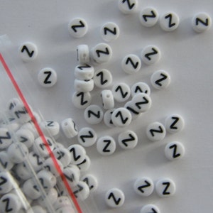 100 Letter Z Acrylic Round Alphabet Beads White and Black - Etsy
