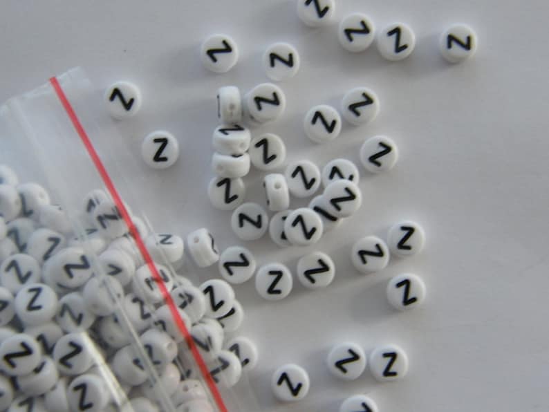 100 Letter Z Acrylic Round Alphabet Beads White and Black | Etsy