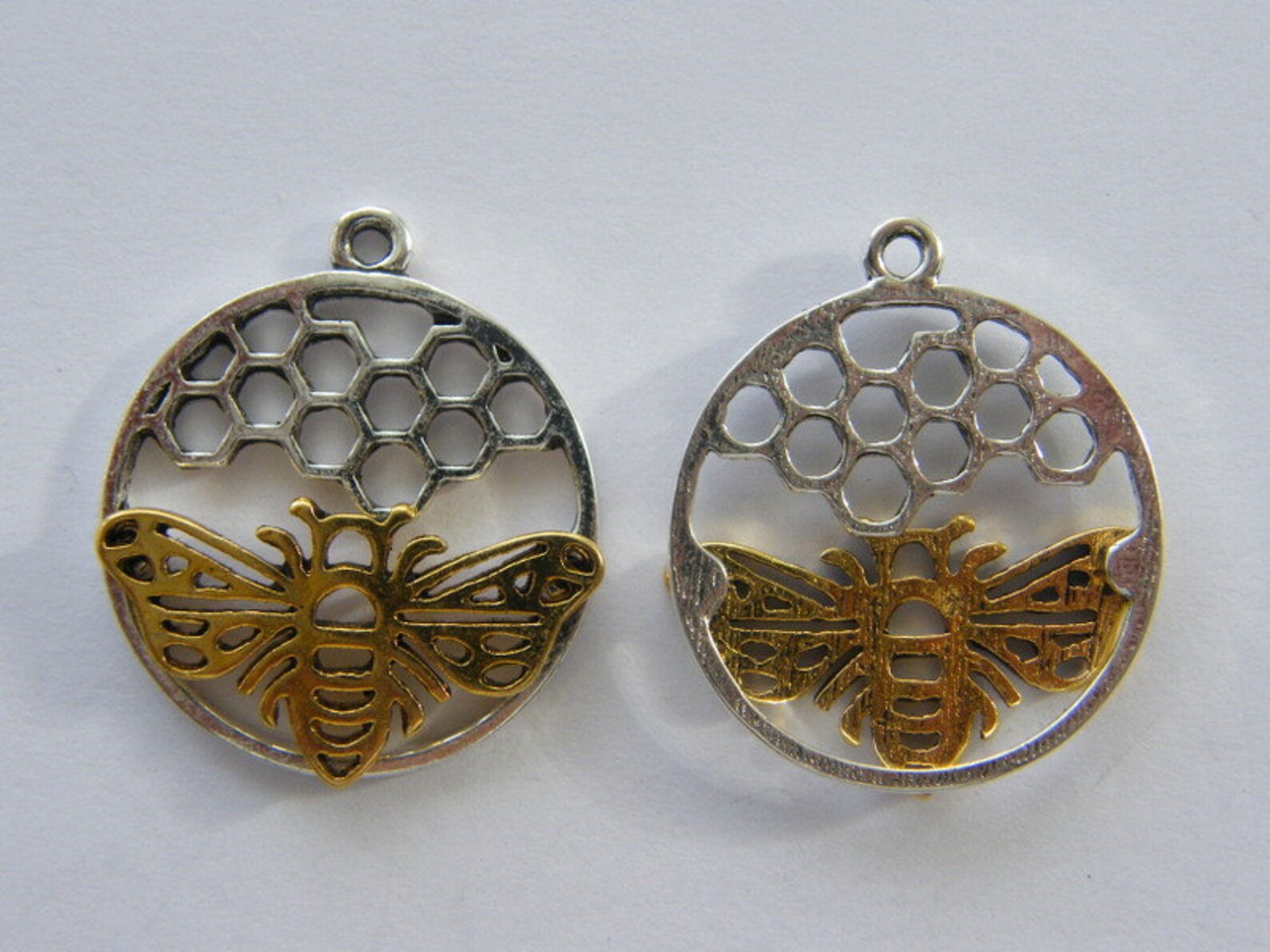 BULK 20 Bee and honeycomb charms silver and gold tone A631 | Etsy