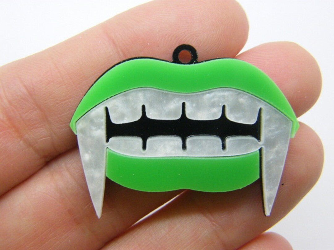 4 Vampire Teeth Fangs Pendants Neon Orange Black Acrylic HC914 - Etsy