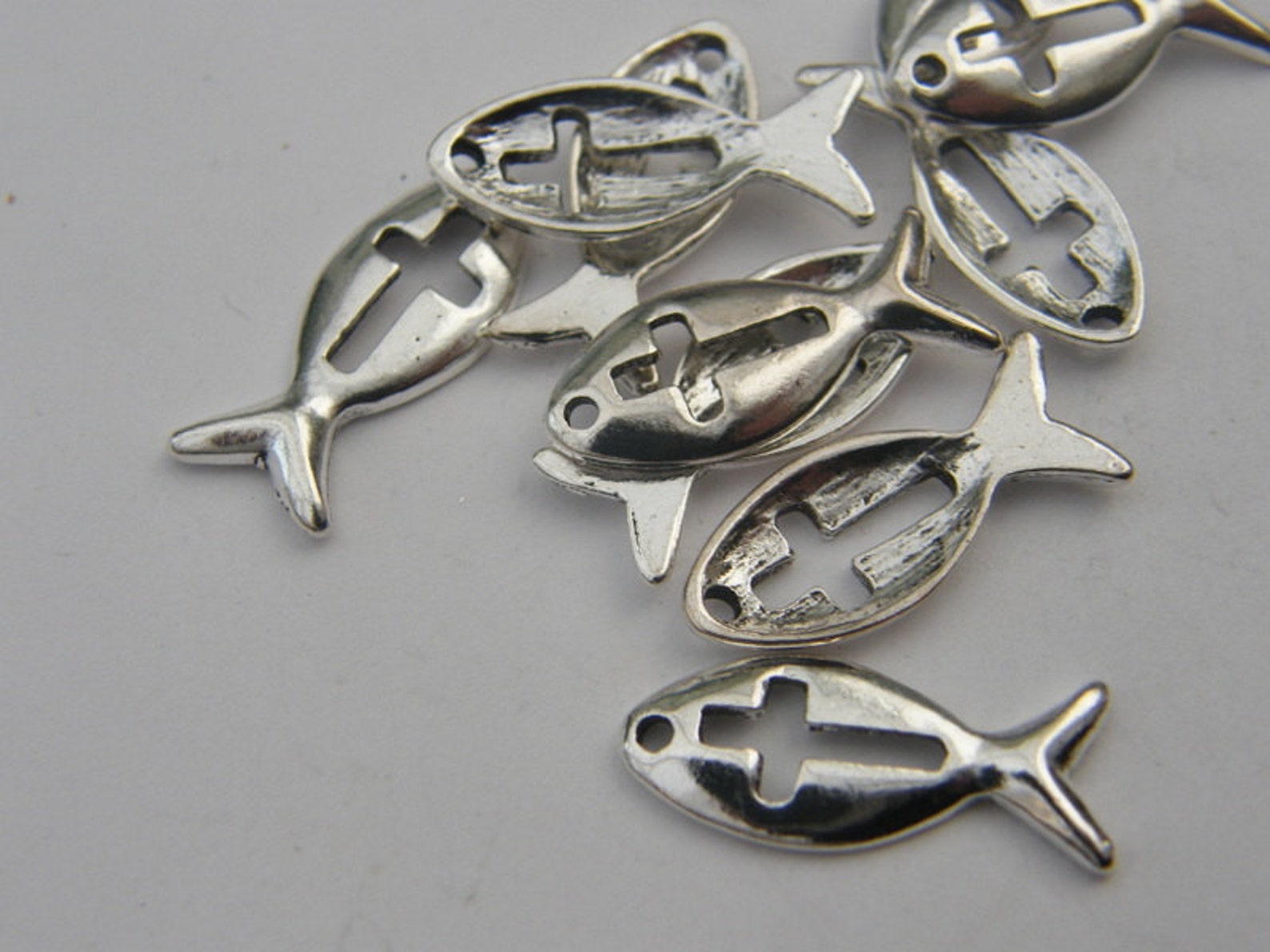 BULK 50 Cross and Fish and Cross Charms Antique Silver Tone | Etsy