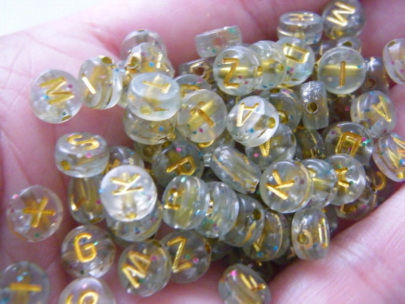 100 Clear gold glitter letter alphabet beads RANDOM mixed | Etsy