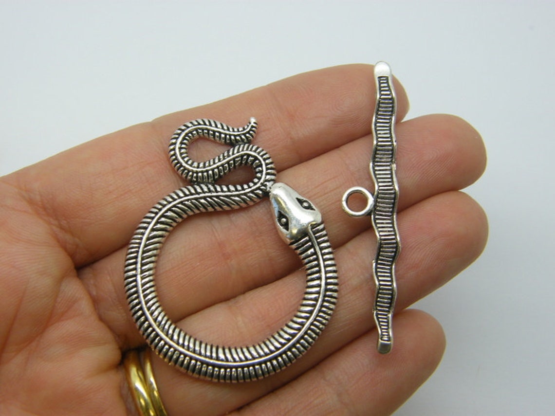 BULK 10 Snake toggle clasp sets antique silver tone FS67 | Etsy