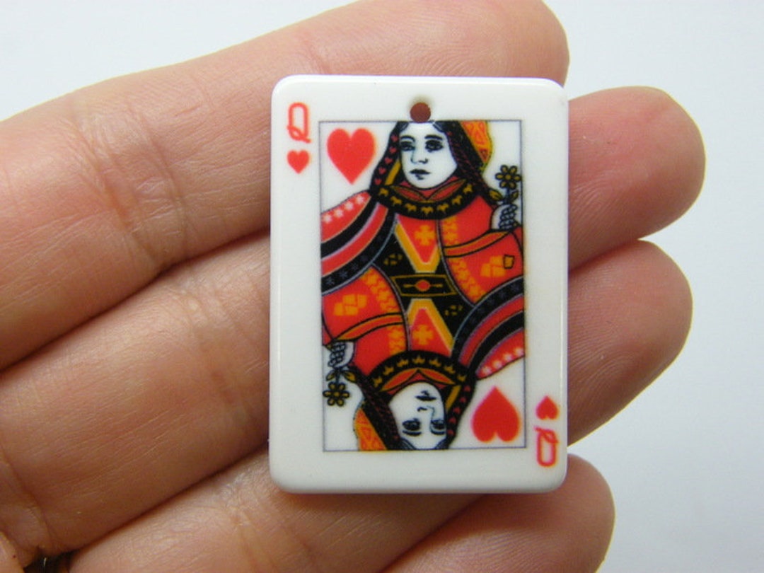 2 Queen of Hearts Playing Card Charms White Acrylic P526 - Etsy