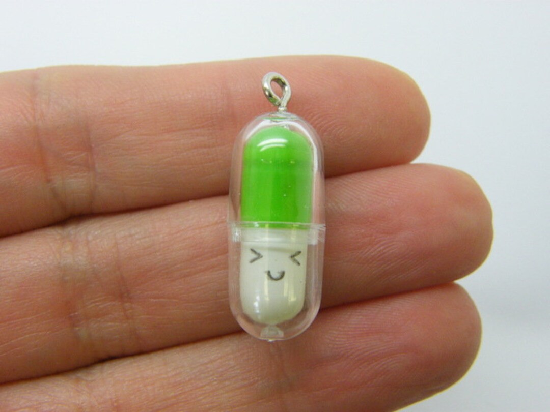 24 Face Capsule in a Capsule Charms Green White Clear Plastic M189 - Etsy