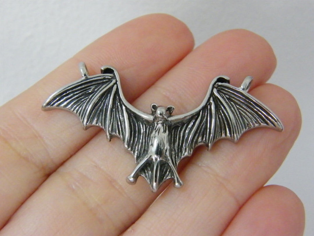 1 Bat Connector Charm Antique Silver Tone Stainless Steel HC375 - Etsy