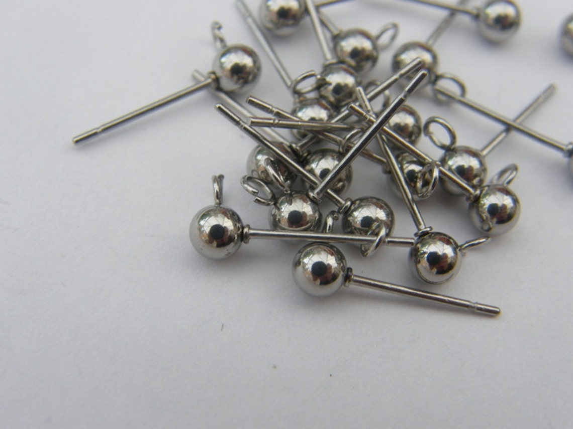 20 Earring Posts With Loops and Stoppers 16 X 7mm Stainless | Etsy