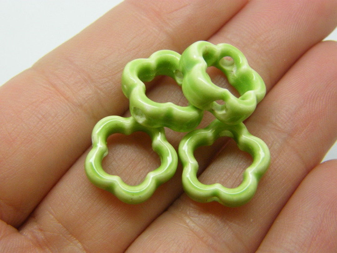 10 Flower Frame Beads Green Porcelain F417 - Etsy
