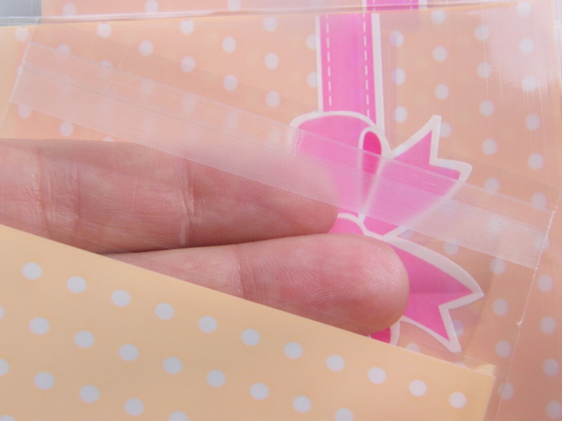 100 Pinky Peach Dots and Pink Bow Cellophane Packet Bags - Etsy
