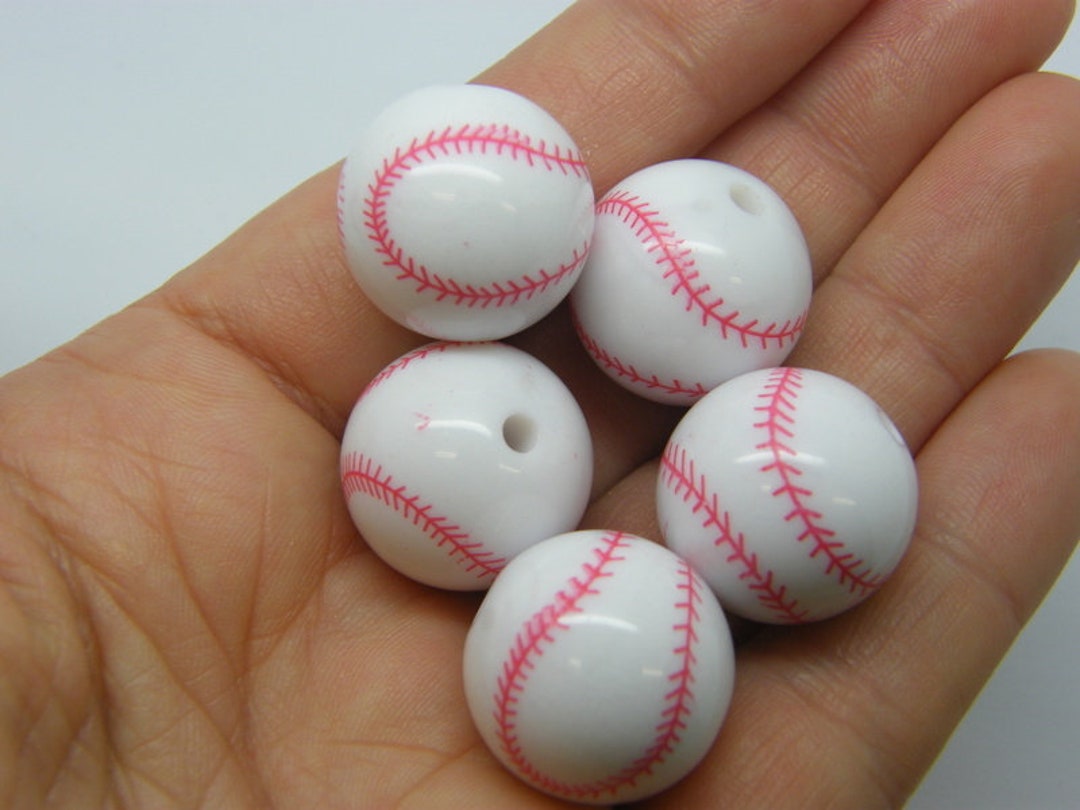 10 Baseball Beads 20mm White Red Acrylic SP92 SALE 50% OFF - Etsy