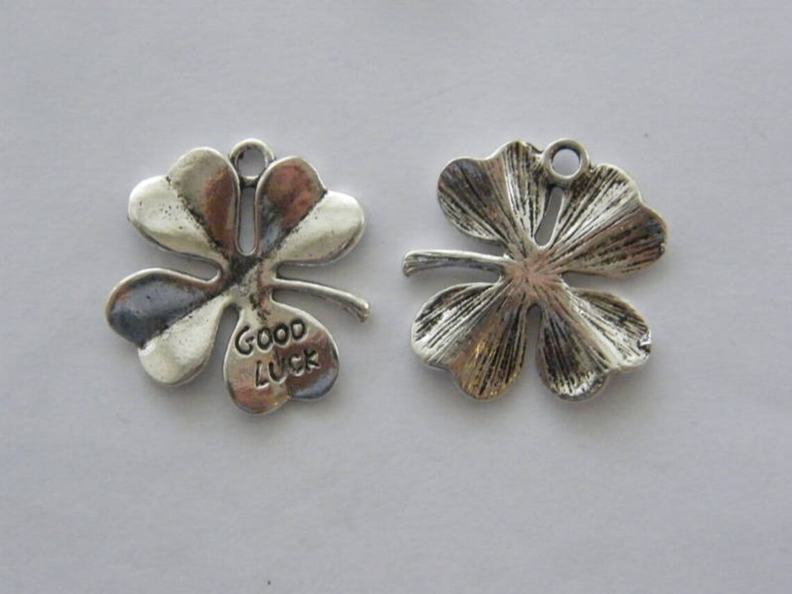 4 Four Leaf Clover Good Luck Charms Antique Silver Tone L289 - Etsy