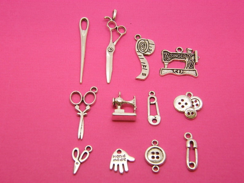 The Sewing Collection - 12 Different Antique Silver Tone Charms - Etsy UK