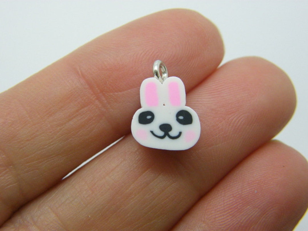 60 Rabbit Bunny Charms White Polymer Clay Silver Screw Bails A955 - Etsy