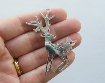 5pcs Antler Charm Deer Large Charms Animal Charms Antique Silver Tone ...