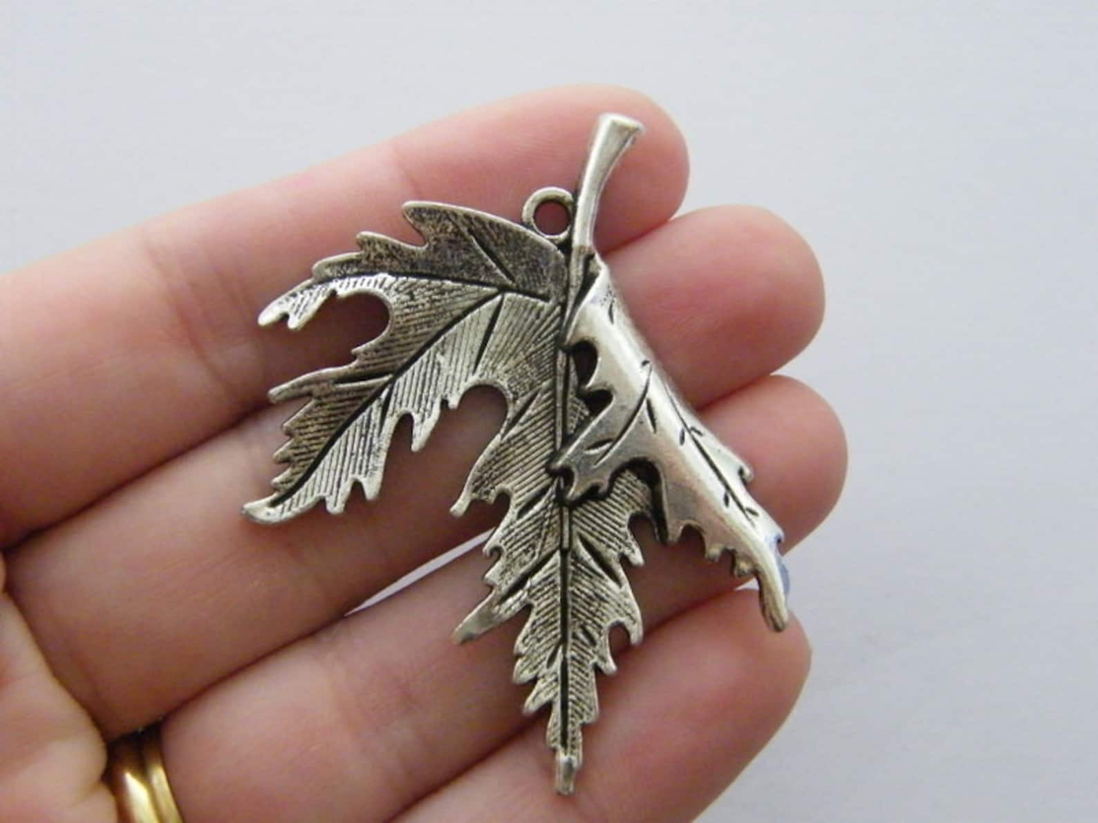 2 Leaf Charms Antique Silver Tone L112 - Etsy
