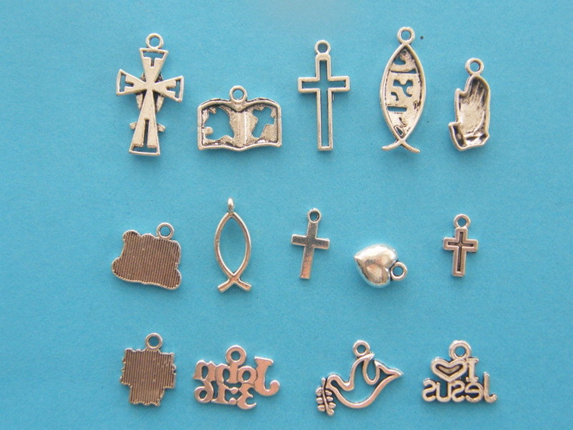 The Religious Collection - 14 Different Antique Silver Tone Charms - Etsy